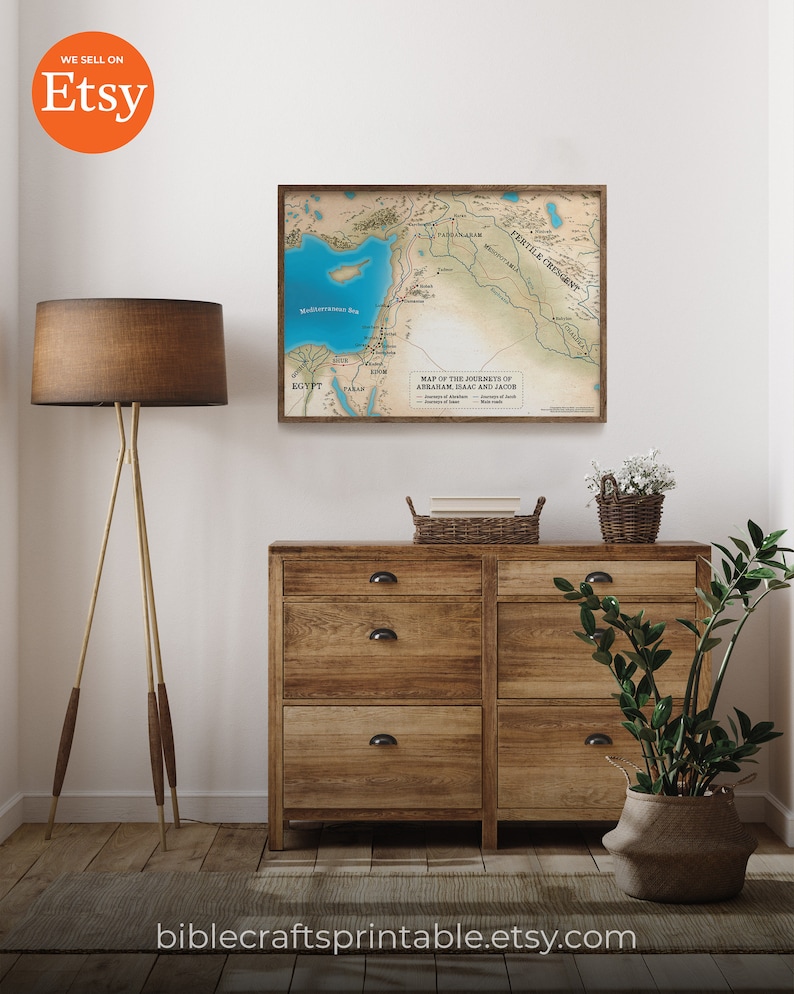 Abraham, Isaac & Jacob Map: Old Testament Journeys, Christian Wall Art ...
