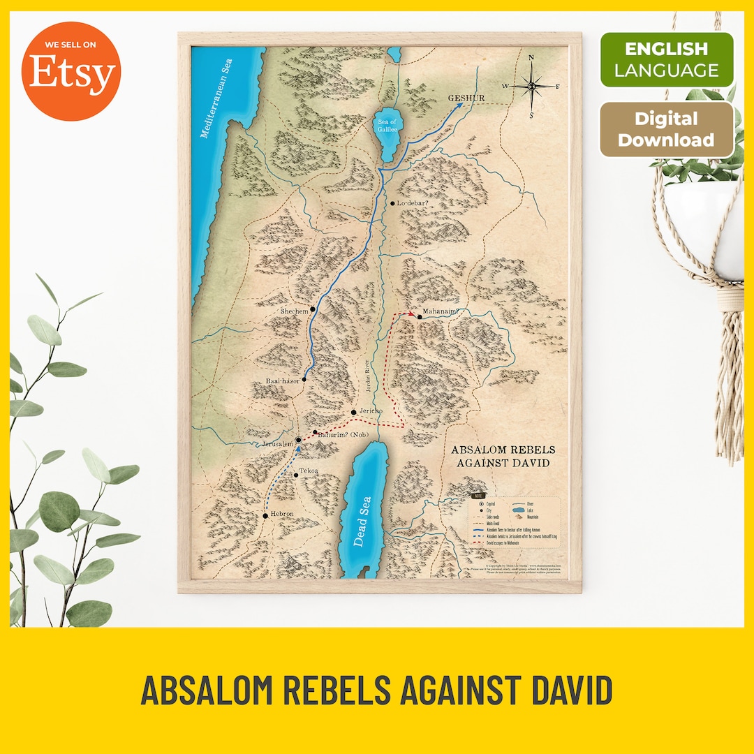 Absaloms Rebellion Against David Map, Printable Bible Map, Old ...