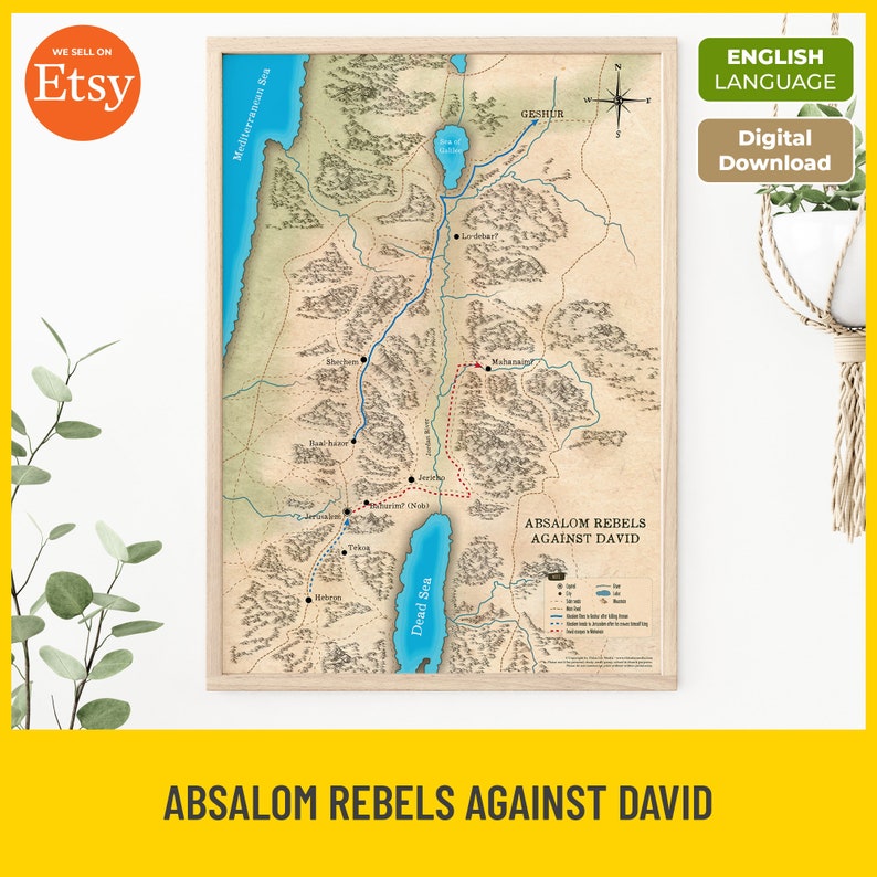 Absaloms Rebellion Against David Map, Printable Bible Map, Old ...