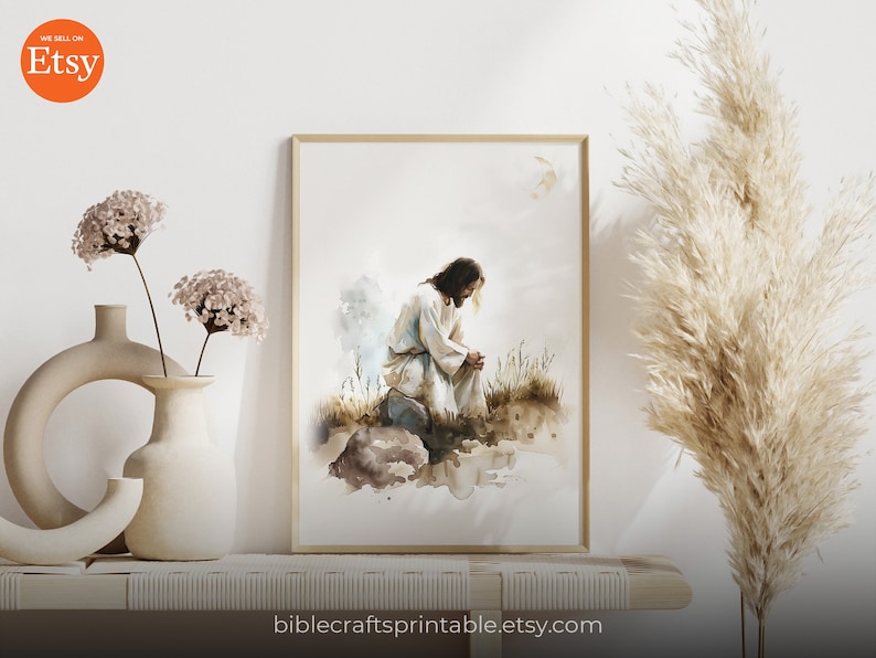Jesus Praying Watercolor Print: Garden of Gethsemane Christian Art ...