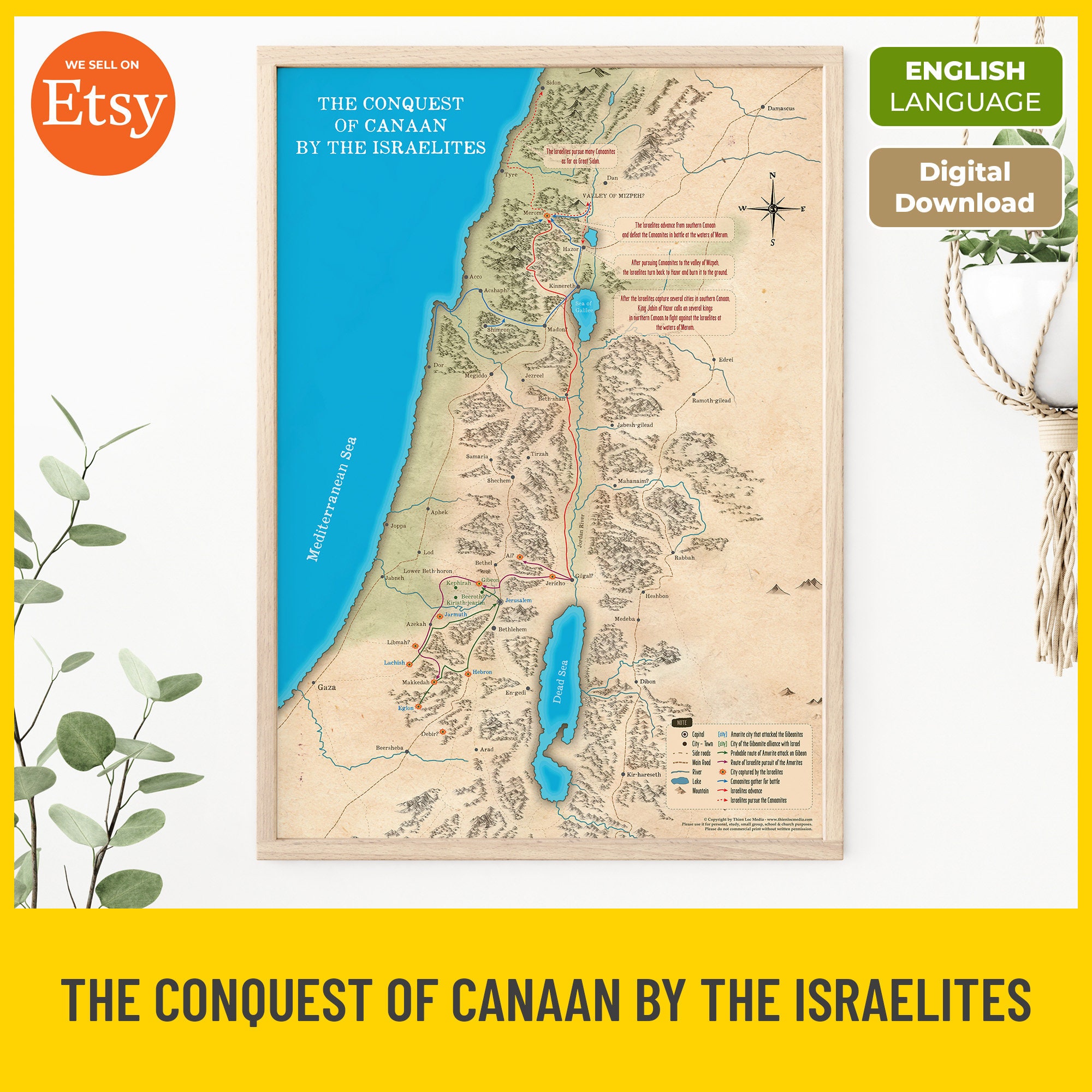 Conquest of Canaan Map: Joshua's Battles, Promised Land (instant ...