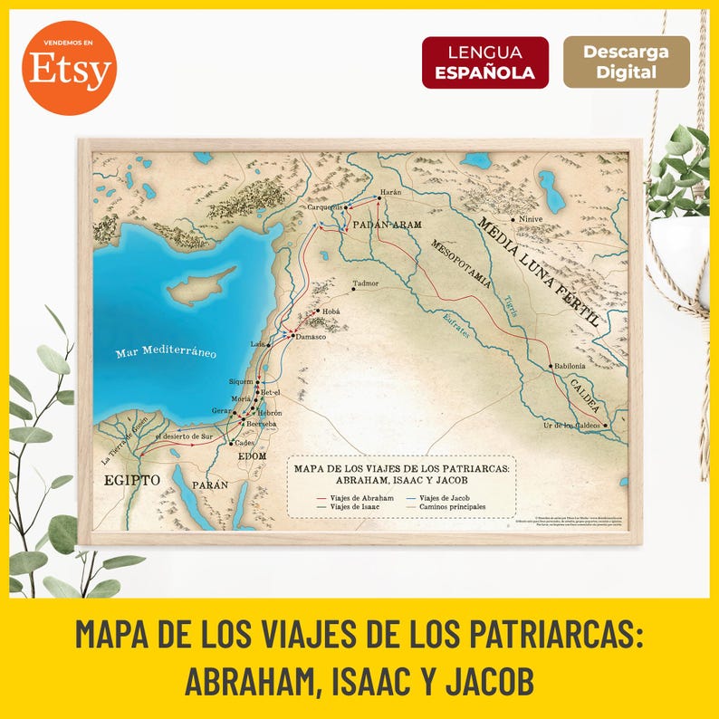 Abraham, Isaac, Jacob Bible Map: Old Testament Israel Travels (digital ...