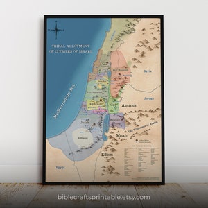 Tribal Allotment Map: 12 Tribes of Israel, Old Testament (digital ...
