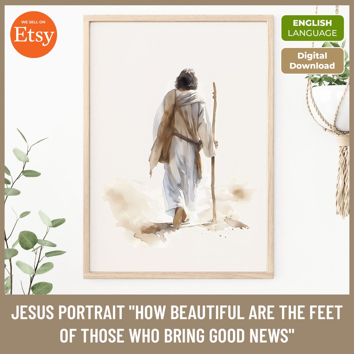 Jesus Christ Portrait Poster, Good News, Christian Wall Art, Bible ...