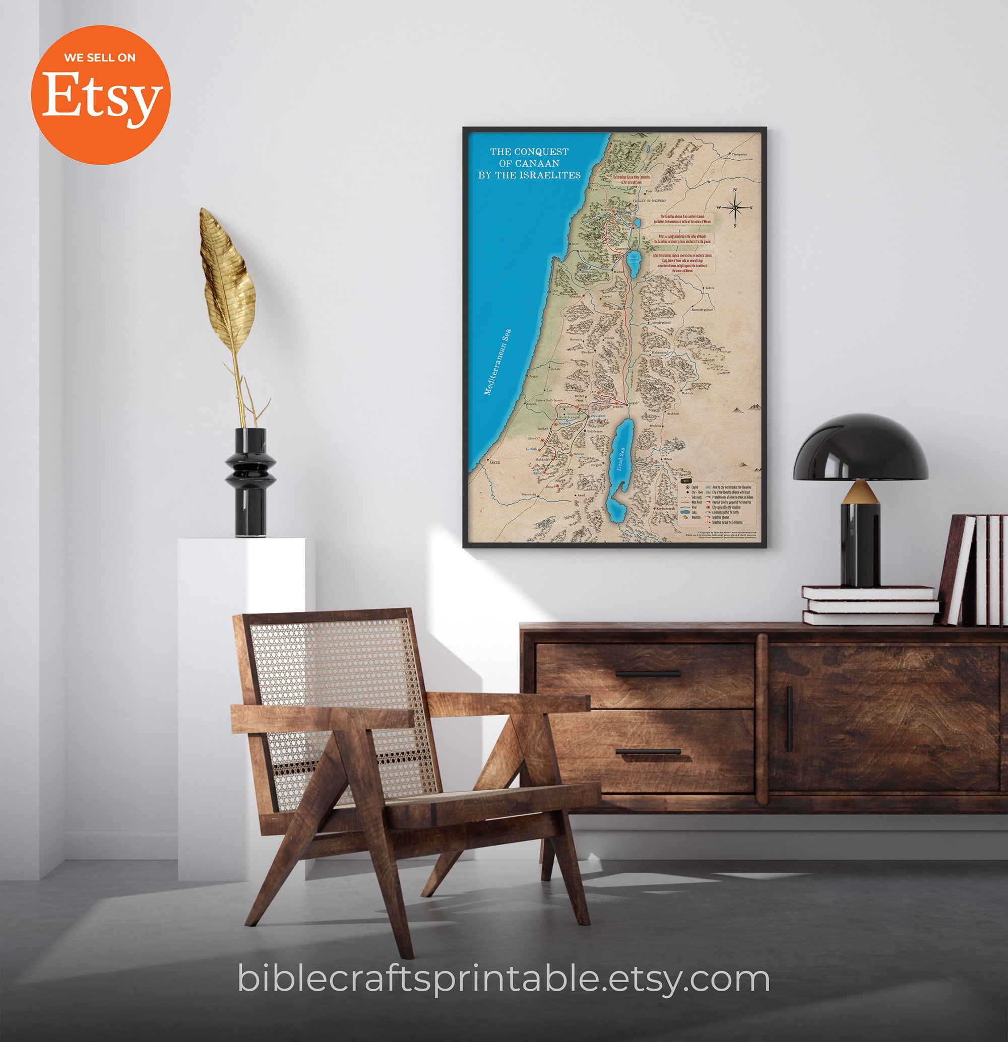 Conquest of Canaan Map: Joshua's Battles, Old Testament Christian Wall ...
