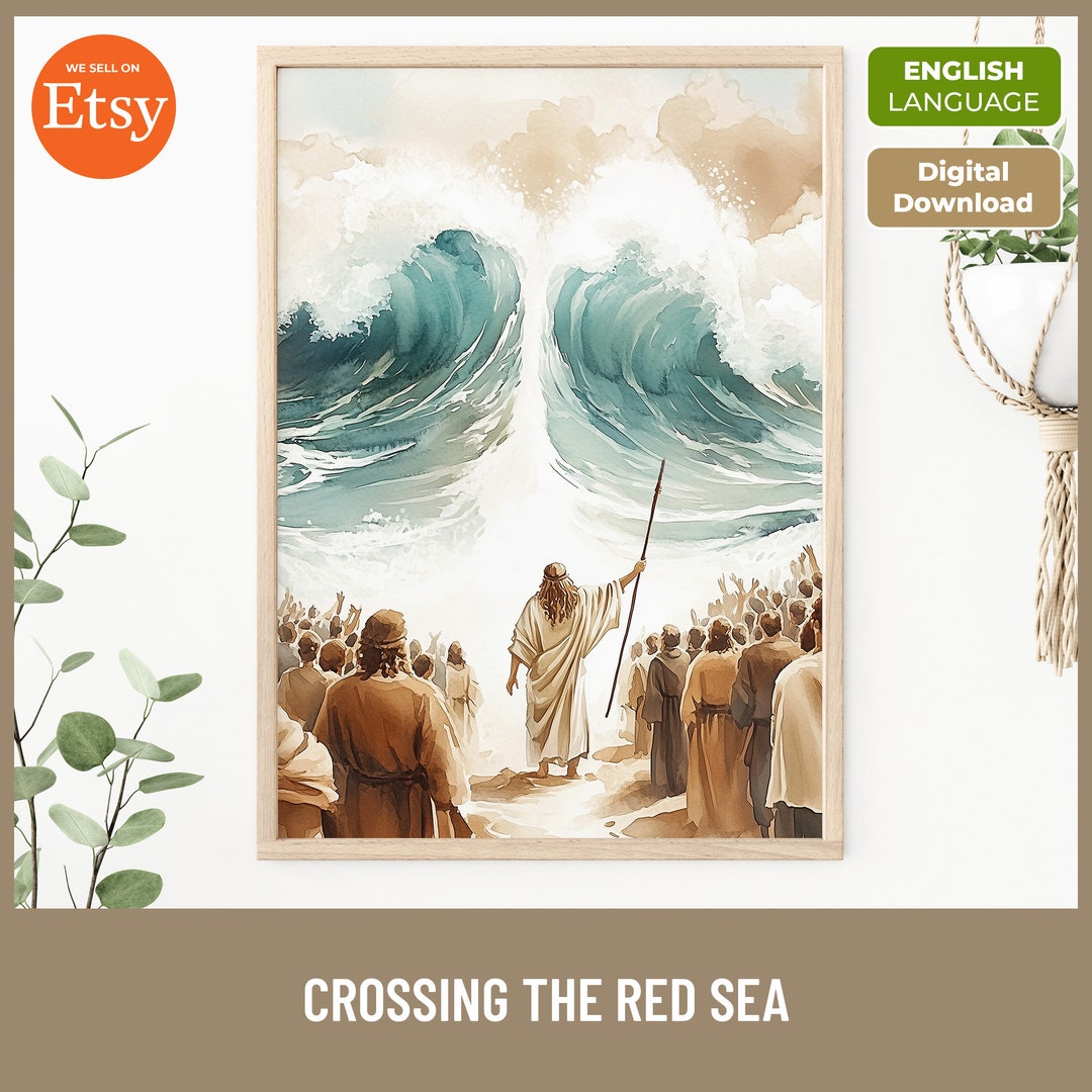 Moses Crossing the Red Sea Canvas Wall Art Christian Scripture Poster ...