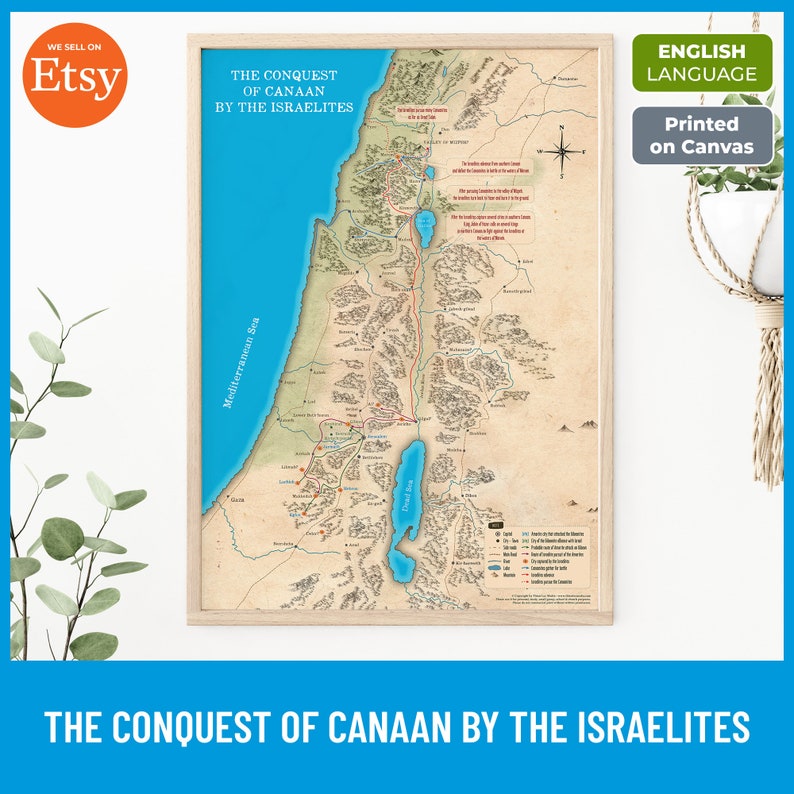 Conquest of Canaan Map: Joshua's Battles, Old Testament Christian Wall ...