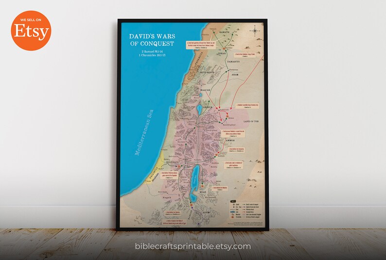David’s Wars of Conquest Map, Printable Bible Map, King David’s Battles ...