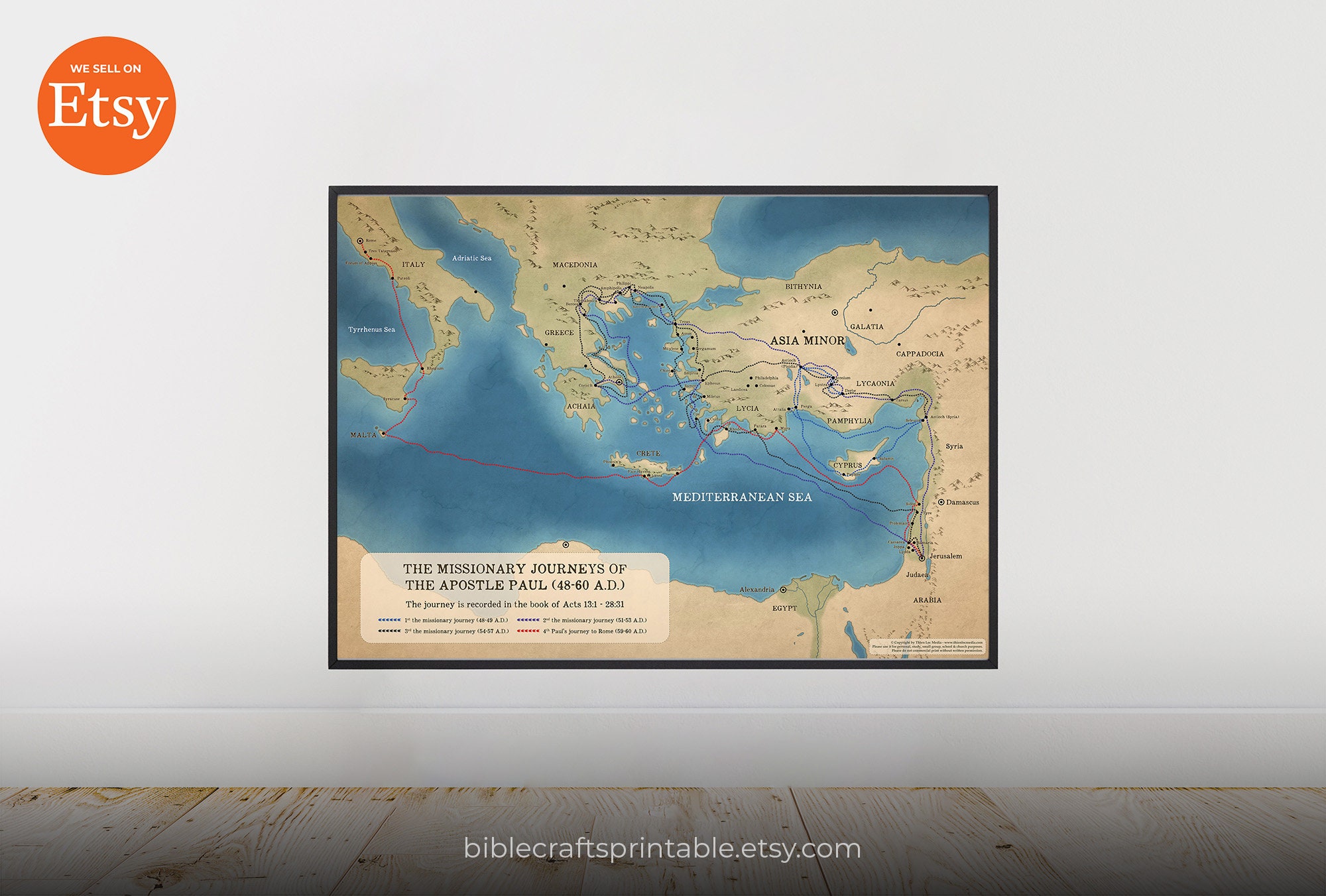 Apostle Paul's Journeys Map: New Testament Bible Study (digital ...