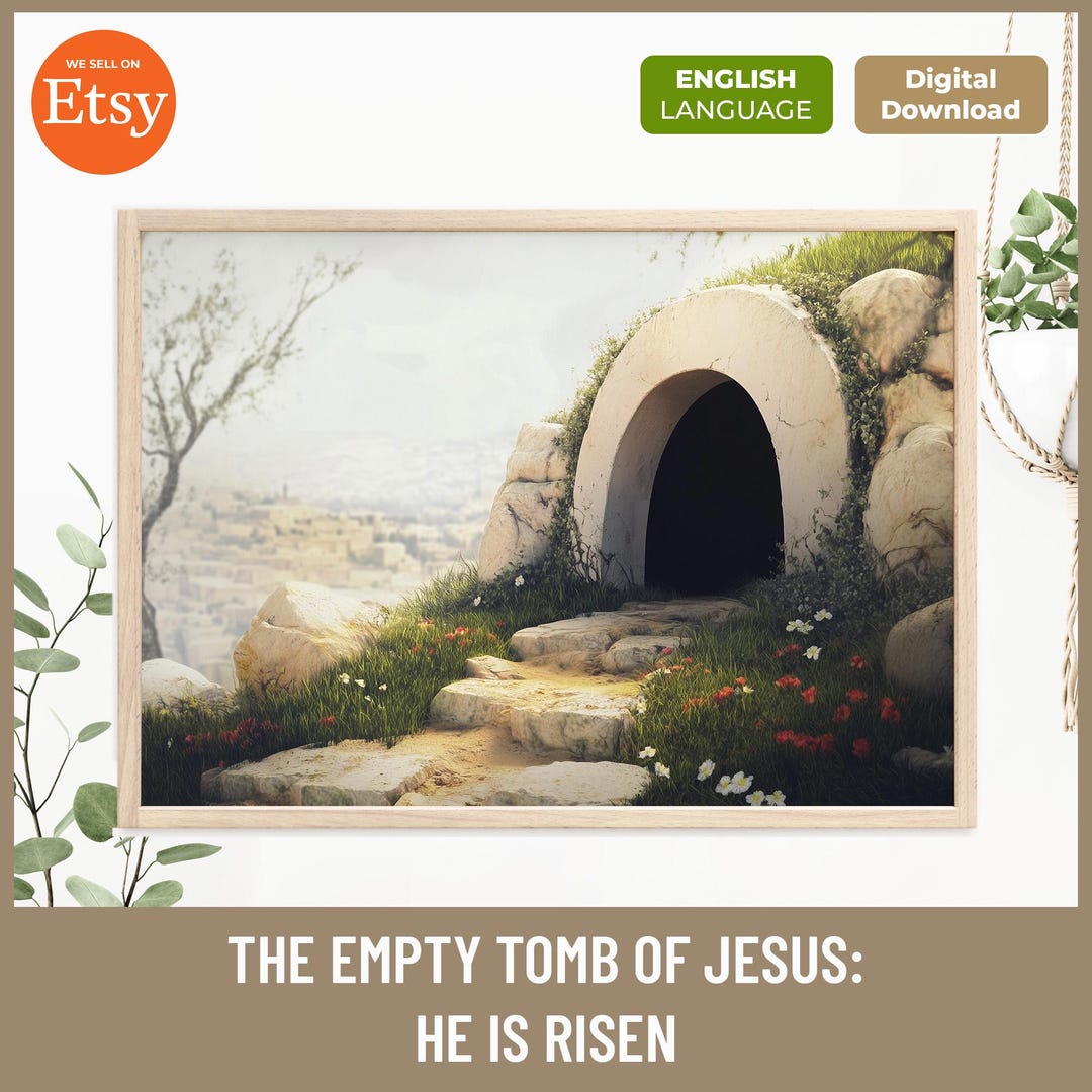 Jesus Empty Tomb Digital Print, He is Risen Wall Art, Christian ...