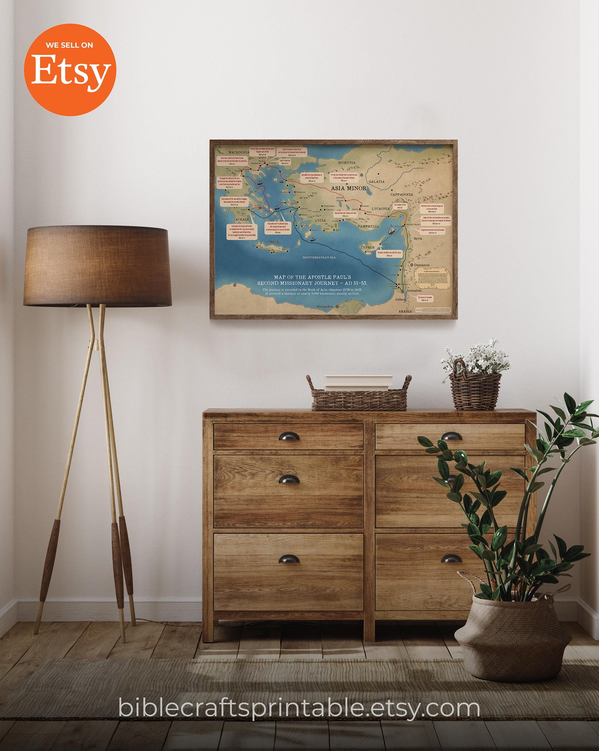 Paul's Second Missionary Journey Map: Christian Wall Art, Bible Study ...
