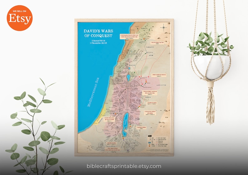 David’s Wars of Conquest Map, Printable Bible Map, King David’s Battles ...