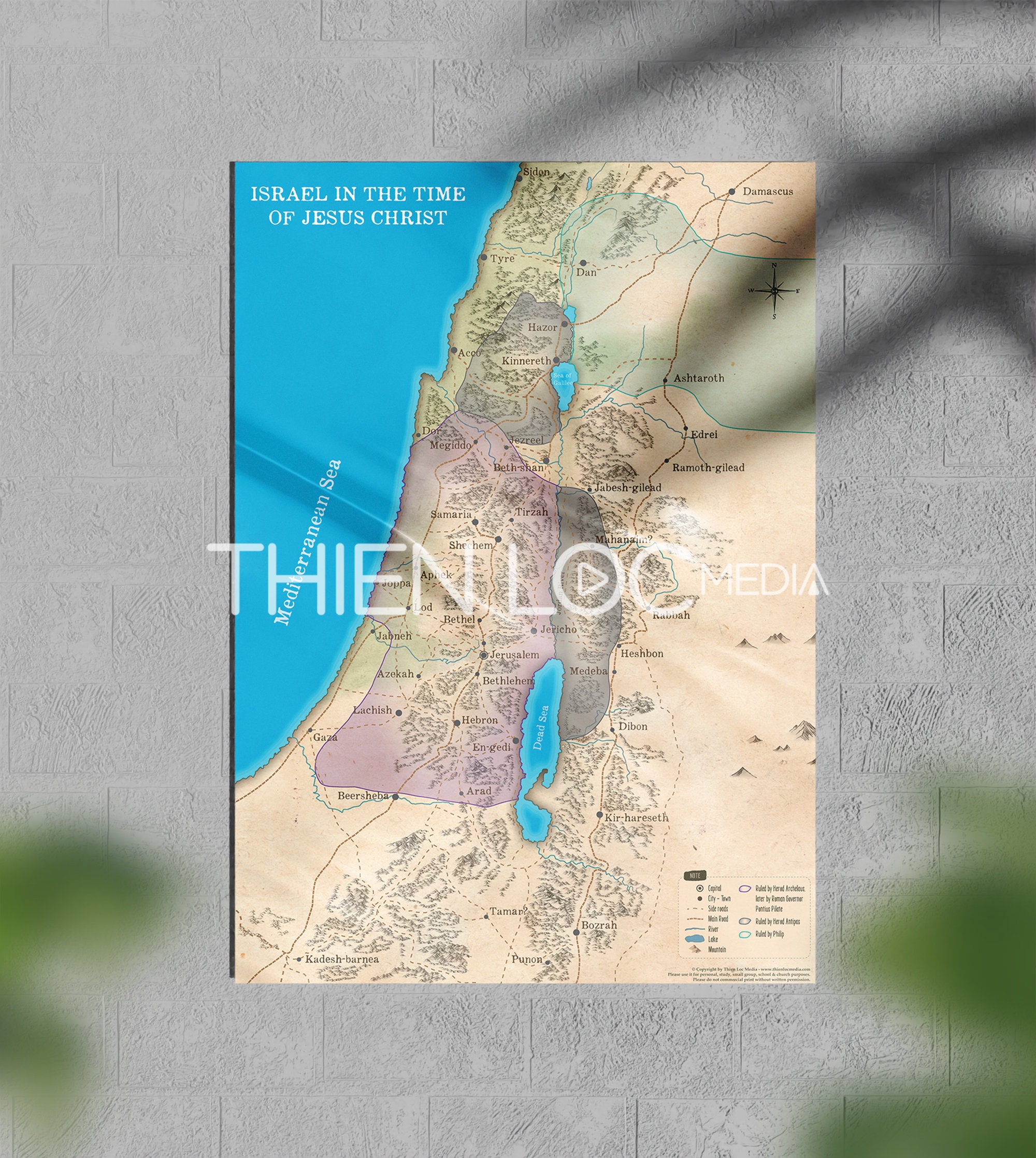Map of Israel in the Time of Jesus Christ, Bible Map printed on Canvas ...