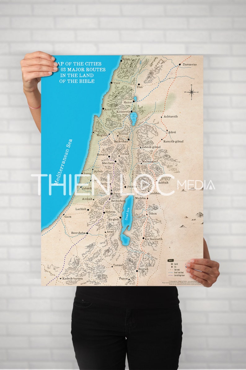Map of the Cities and 03 Major Routes in the Land of the Bible, Bible ...