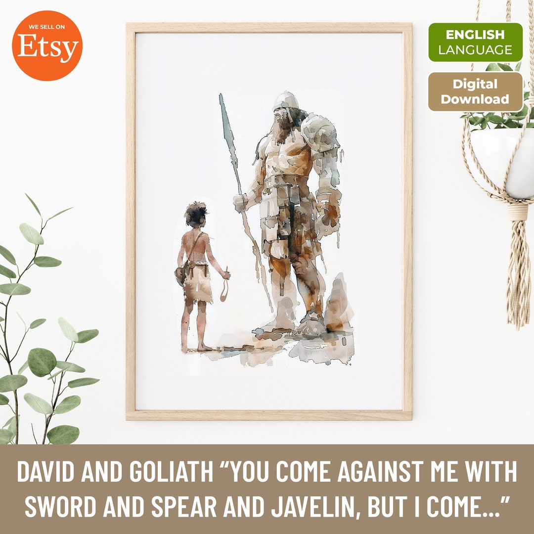 David and Goliath Wall Art Bible Watercolor Painting Digital Download ...