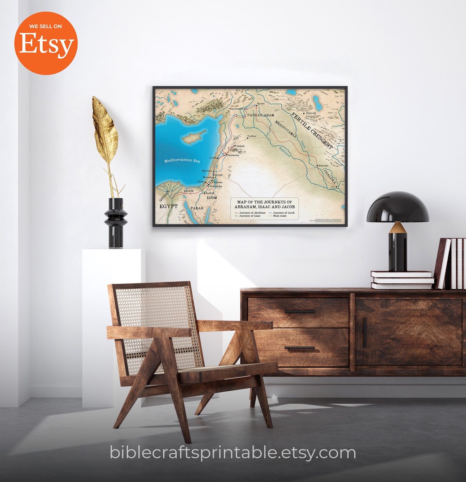 Abraham, Isaac & Jacob Map: Old Testament Journeys, Christian Wall Art ...