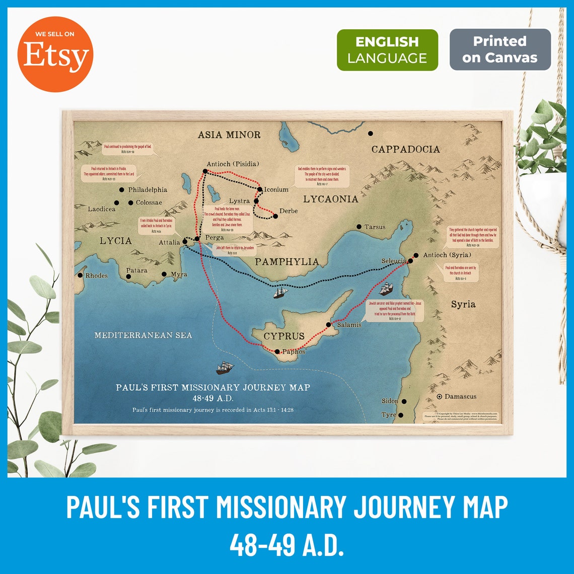 Paul's First Missionary Journey Map 48-49 AD Printable Bible Maps for ...