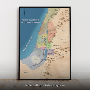 Tribes of Israel Map: Promised Land, Old Testament Christian Art - Etsy