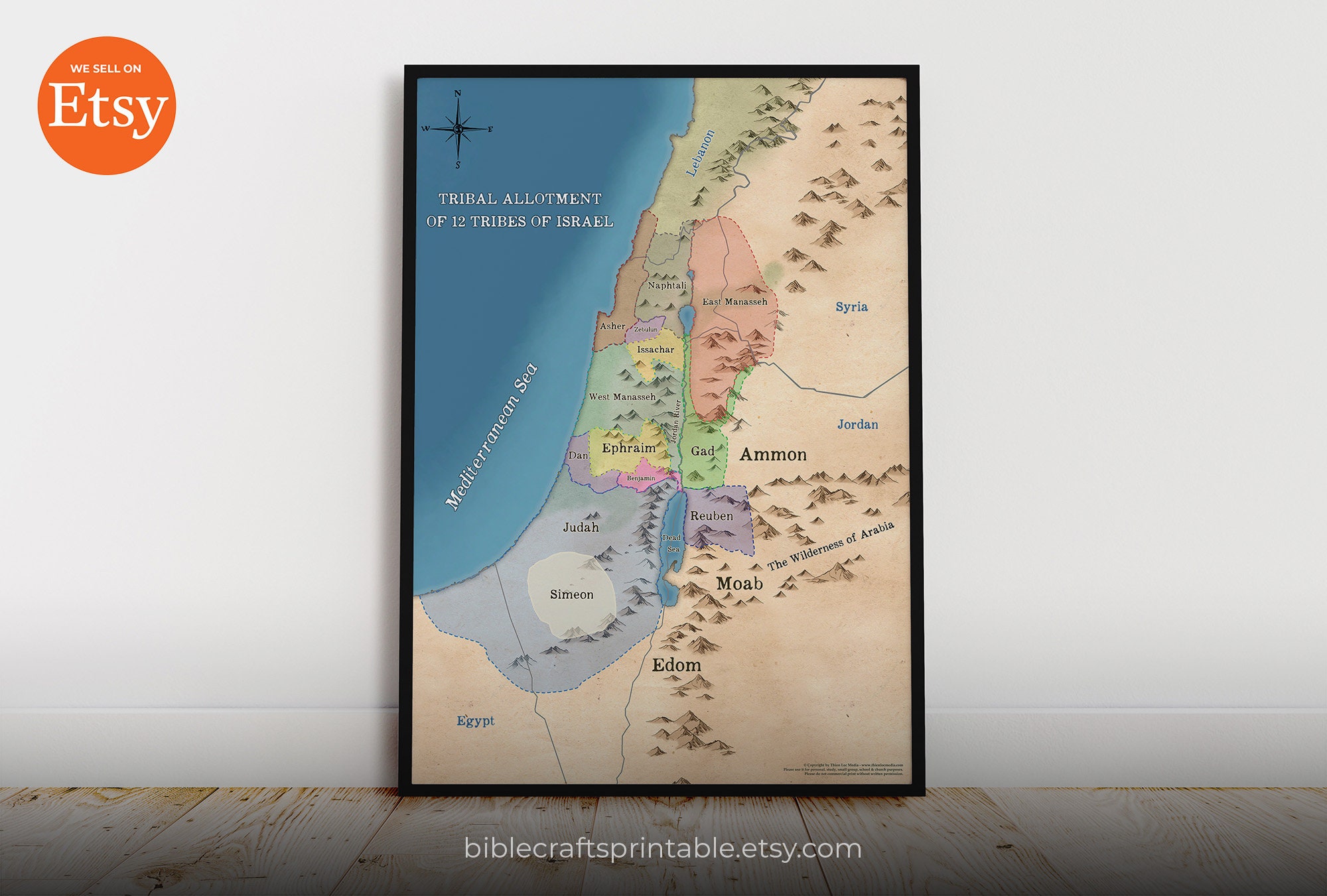 Tribes of Israel Map: Promised Land, Old Testament Christian Art - Etsy