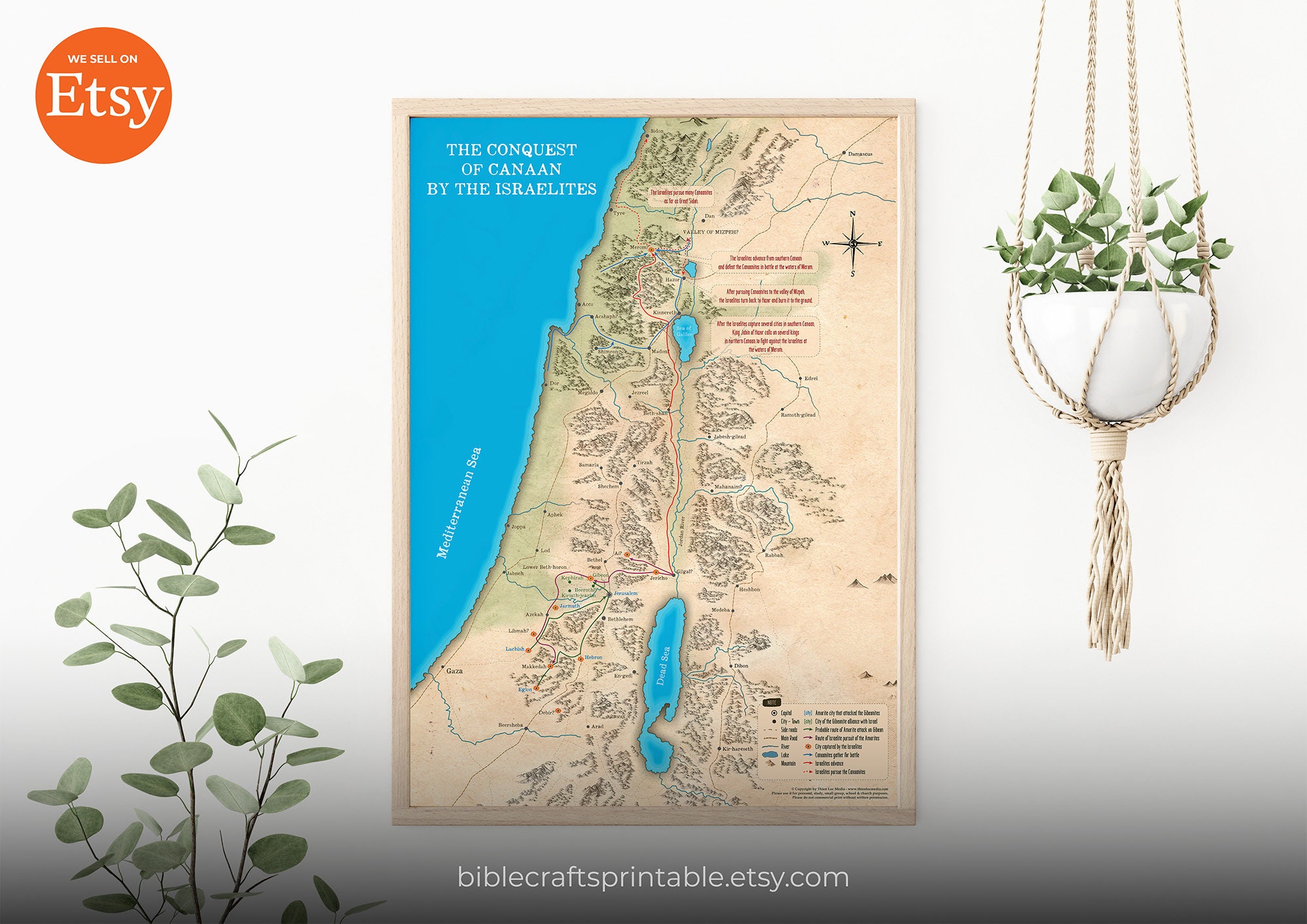 Conquest of Canaan Map: Joshua's Battles, Promised Land (instant ...