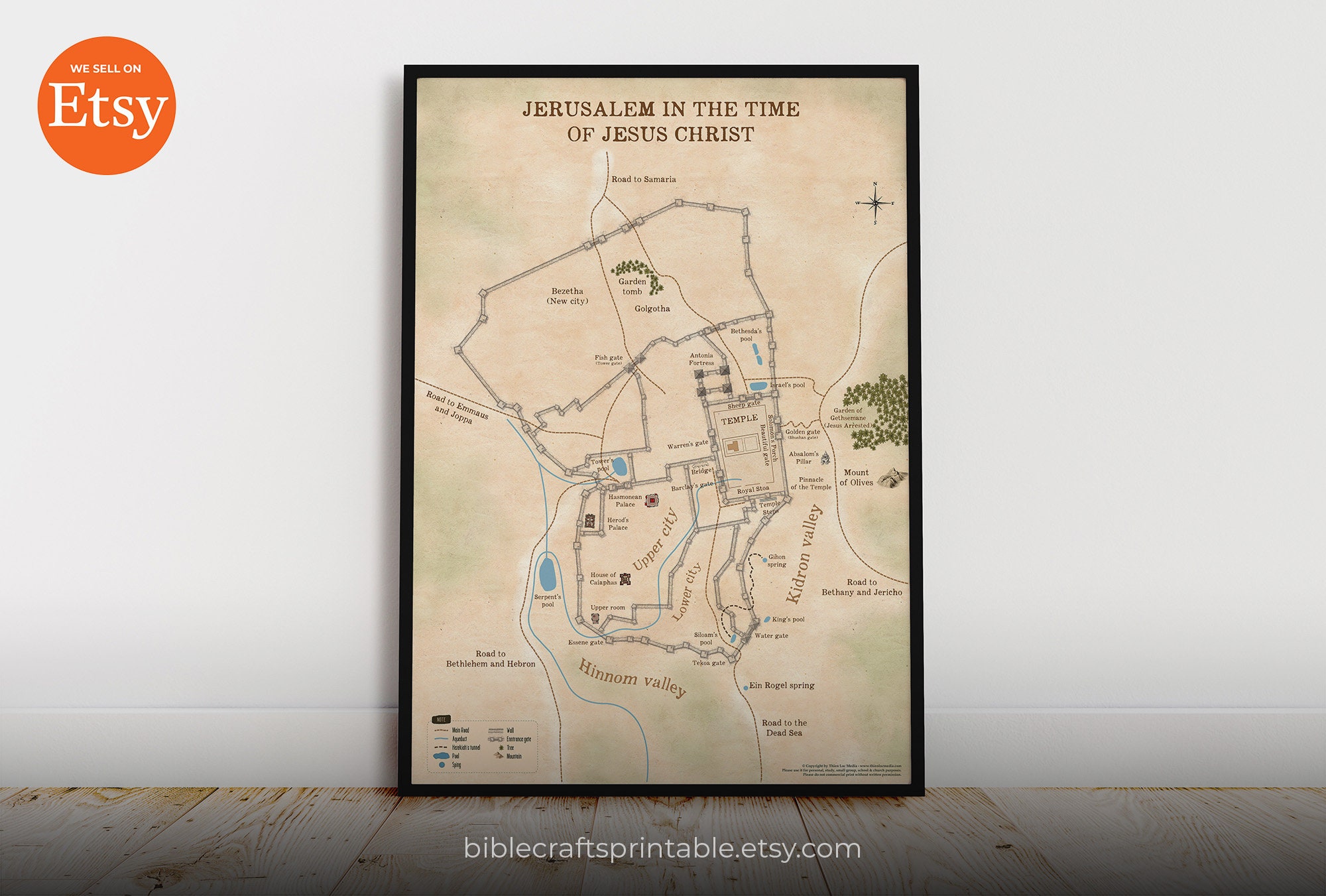 Jerusalem Map in the Time of Jesus: Bible Study Canvas Print - Etsy