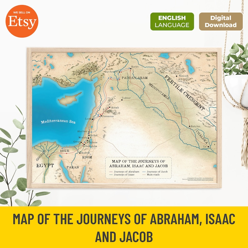Map of the Journeys of Abraham, Isaac and Jacob, Bible Map Instant Download - Etsy