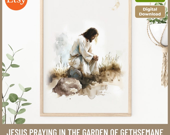 Jesus Prays in the Garden of Gethsemane Holy Bible Verse Canvas Wall ...
