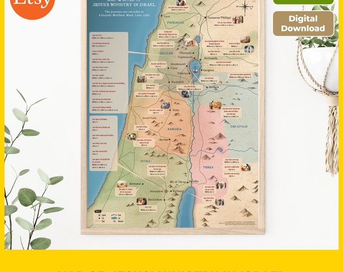 DIGITAL DOWNLOAD Map of Israel (the Holy Land in Jesus' Time) Holy Land ...