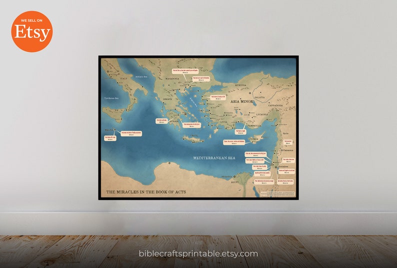 Book of Acts Map: New Testament Miracles, Bible Study Aid (digital ...
