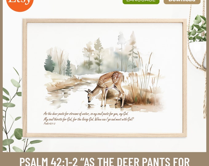 Psalm 42:1-2 Canvas Wall Art – as the Deer Pants for Water Print, Boho ...