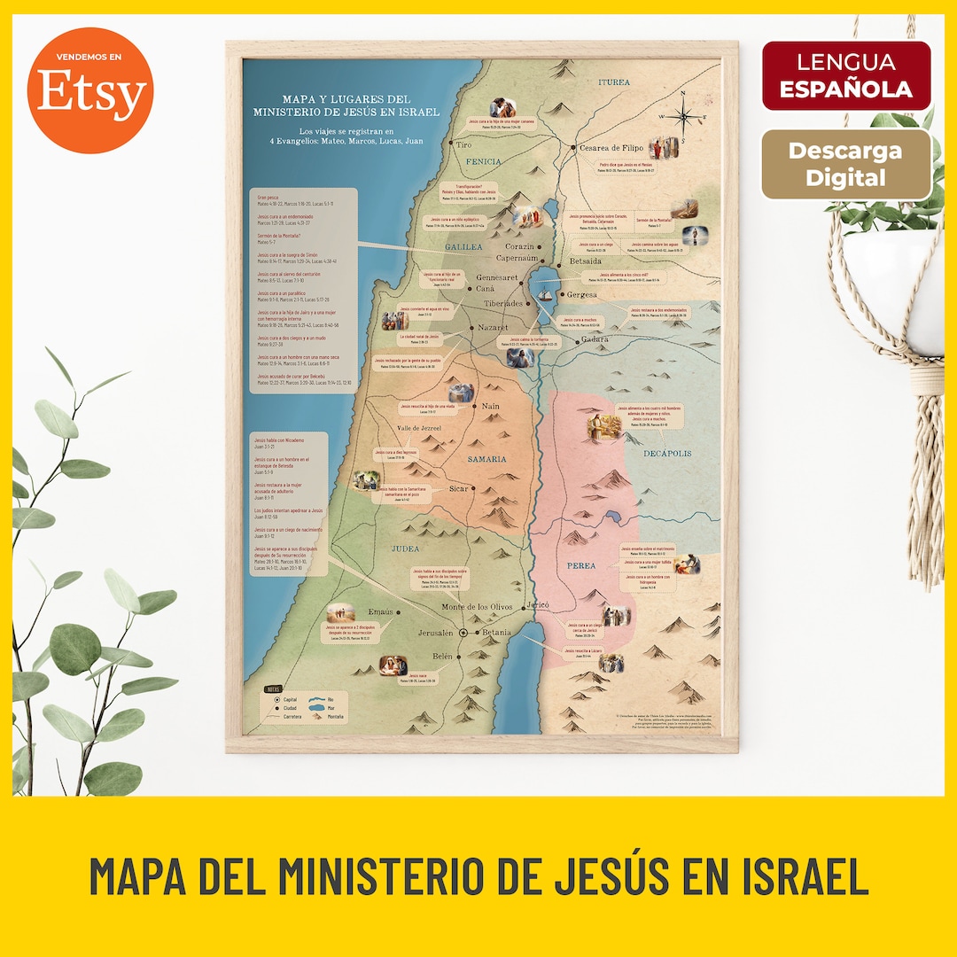 Jesus Ministry in Israel Map: Biblical Study Printable (digital ...