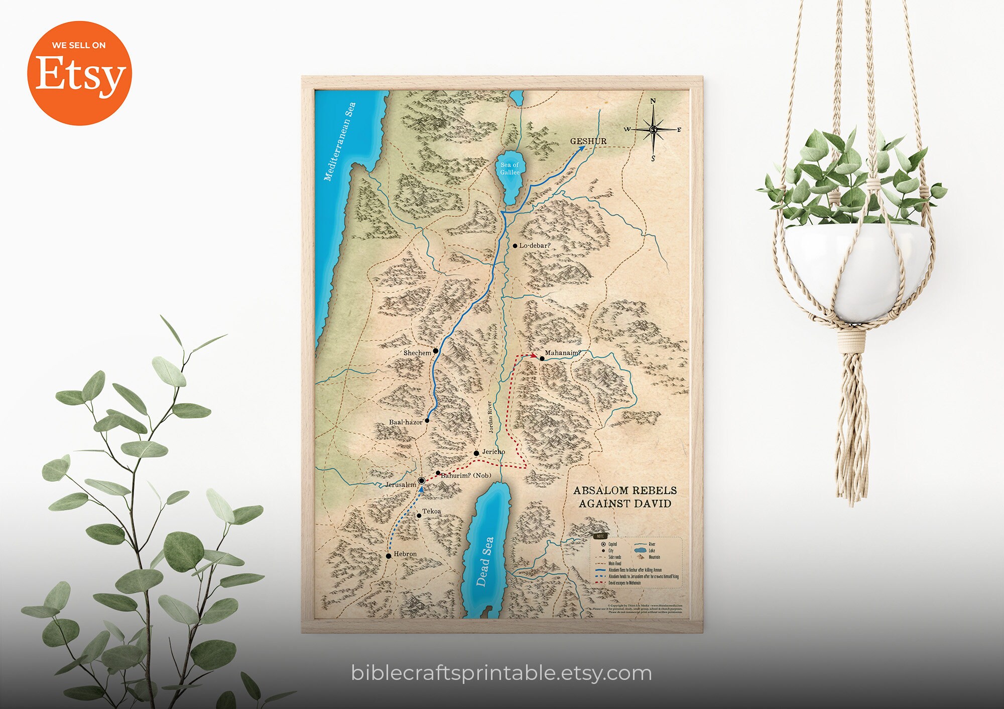Absalom Rebels Against David, Bible Maps printed on Canvas - Etsy