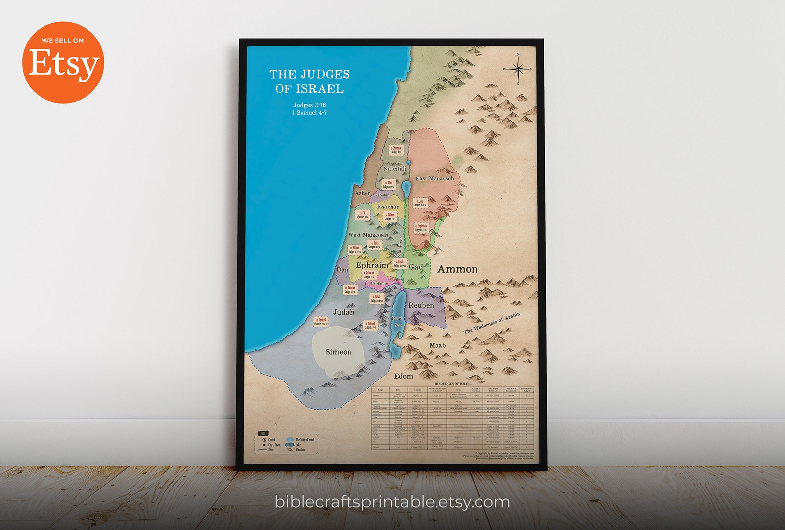 Judges of Israel Map: Old Testament Bible Study, Christian Wall Art - Etsy