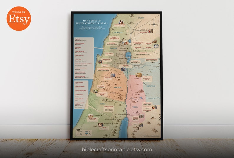 Jesus' Ministry in Israel Map: New Testament Bible Study (digital ...