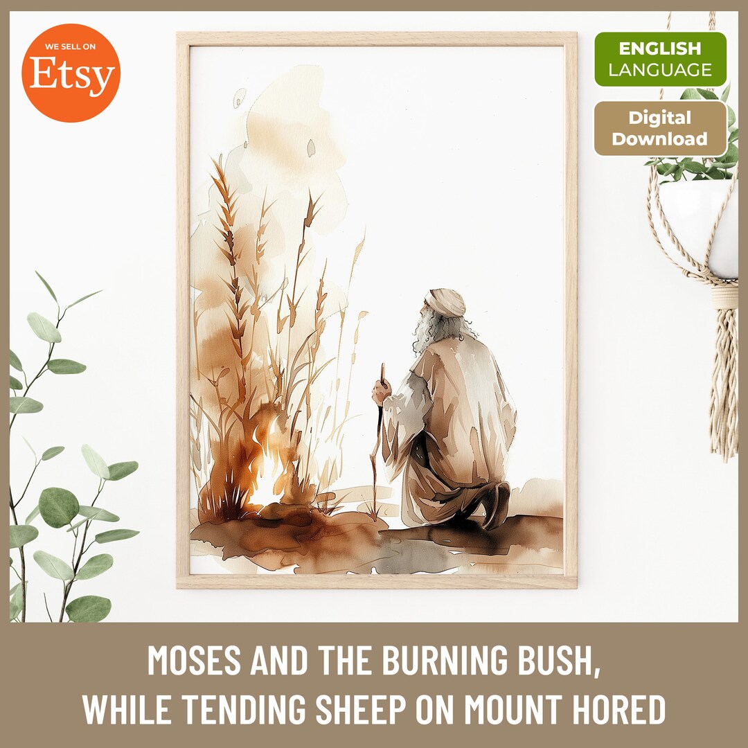 Moses and the Burning Bush Canvas Wall Art – Christian Scripture Poster ...