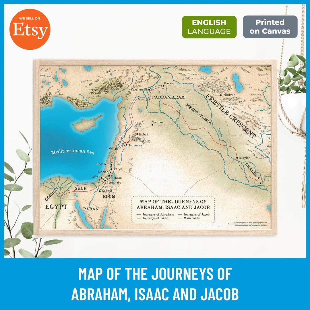 Abraham, Isaac & Jacob Map: Old Testament Journeys, Christian Wall Art ...
