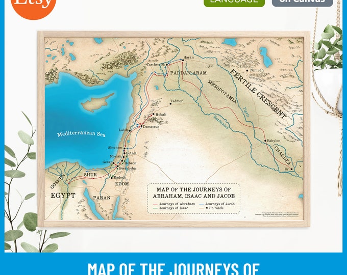 Abraham, Isaac & Jacob Map: Old Testament Journeys, Christian Wall Art ...