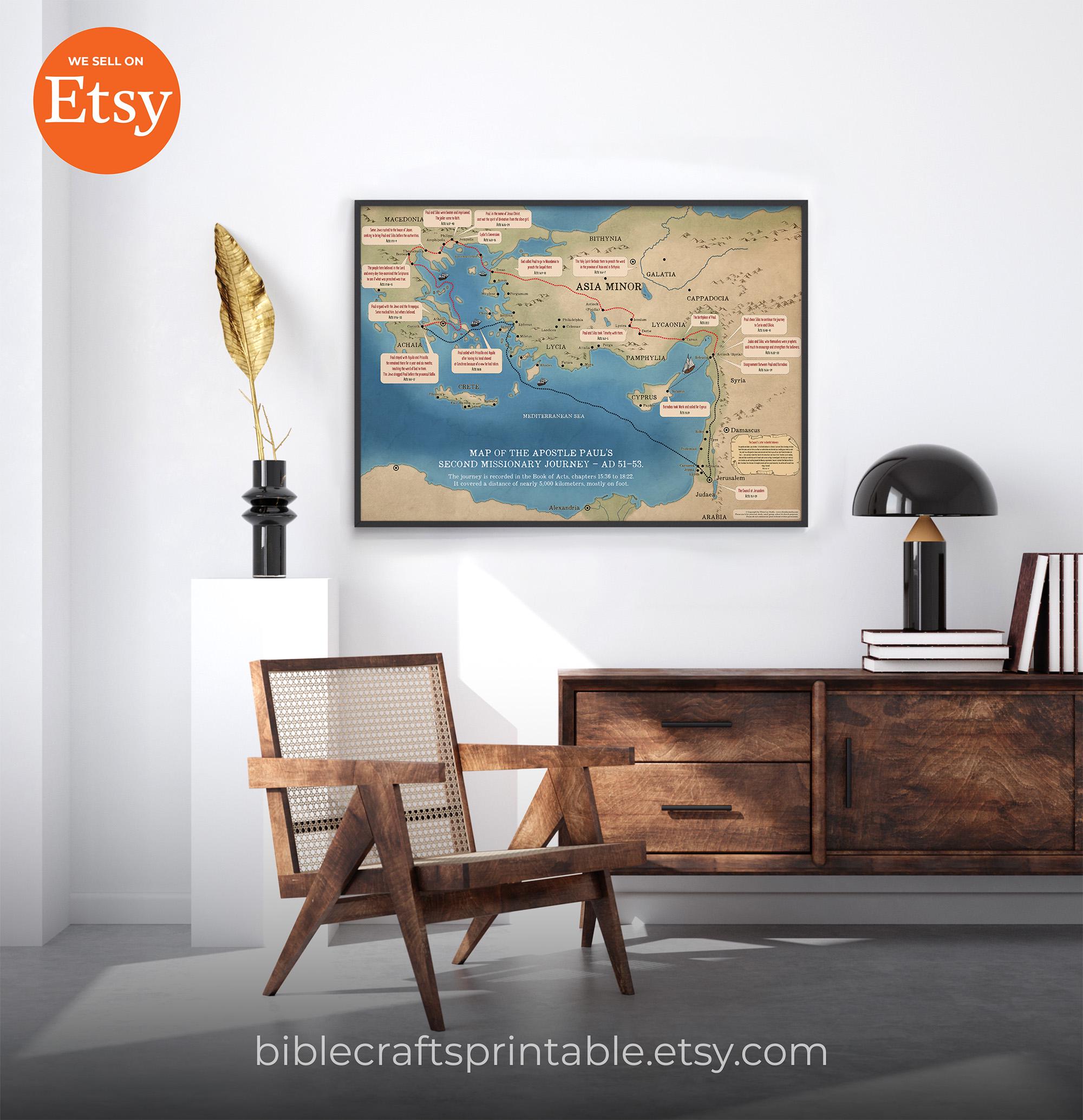 Paul's Second Missionary Journey Map: Bible Study Decor (digital ...