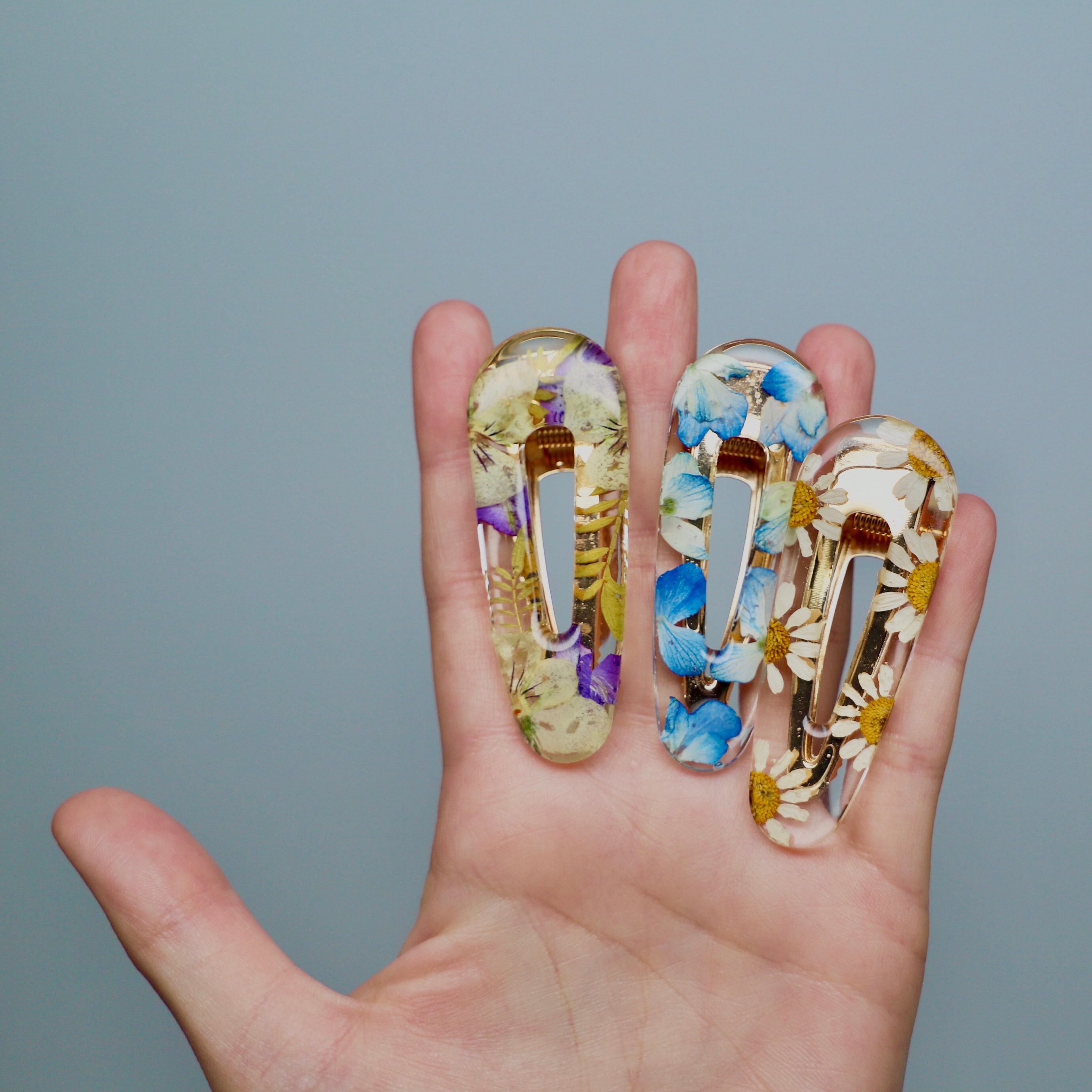 3 Pcs Real Pressed Flower Hair Clips Set of Three Floral | Etsy