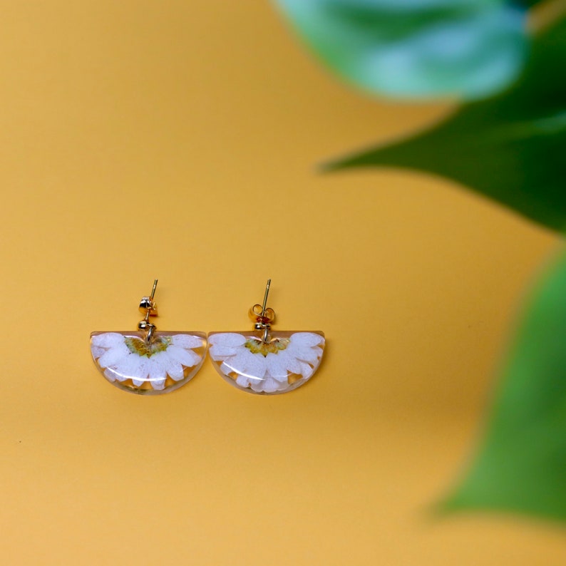 Half Daisy Dangles Real Pressed Daisy Earrings Gold Ball - Etsy