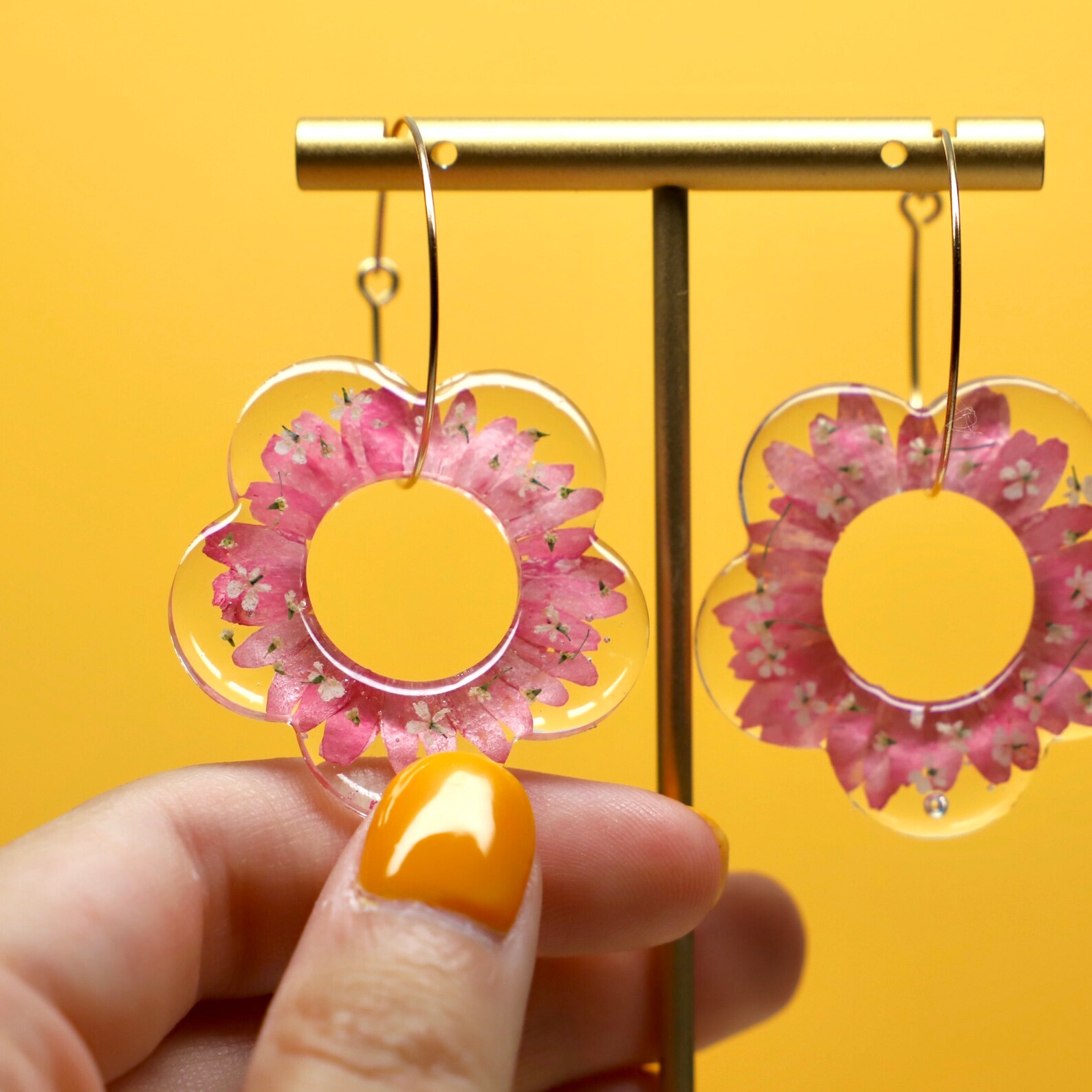 Pink Daisy Hoops Flower Power Hoops Chunky Pink Hoops Real | Etsy