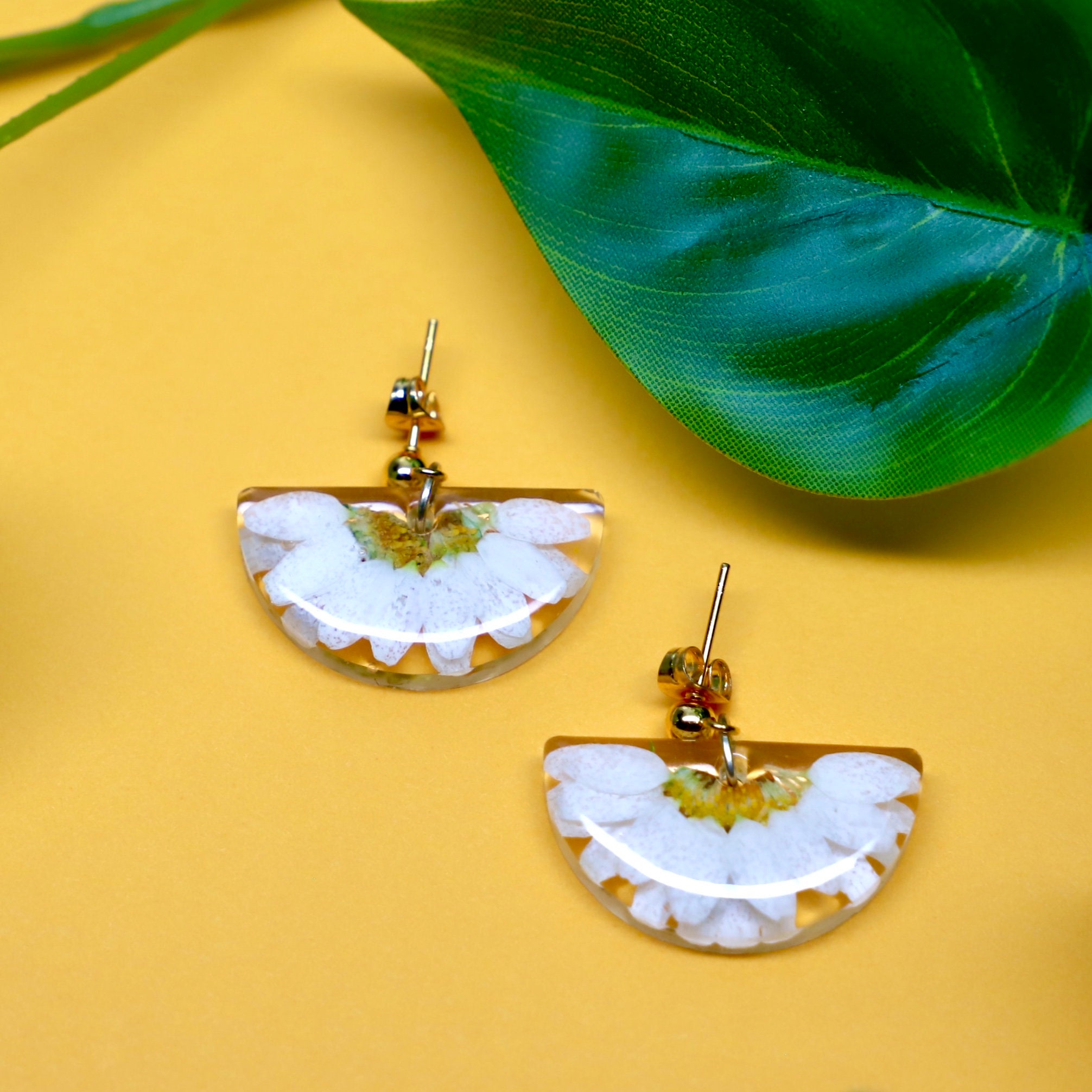 Half Daisy Dangles Real Pressed Daisy Earrings Gold Ball | Etsy