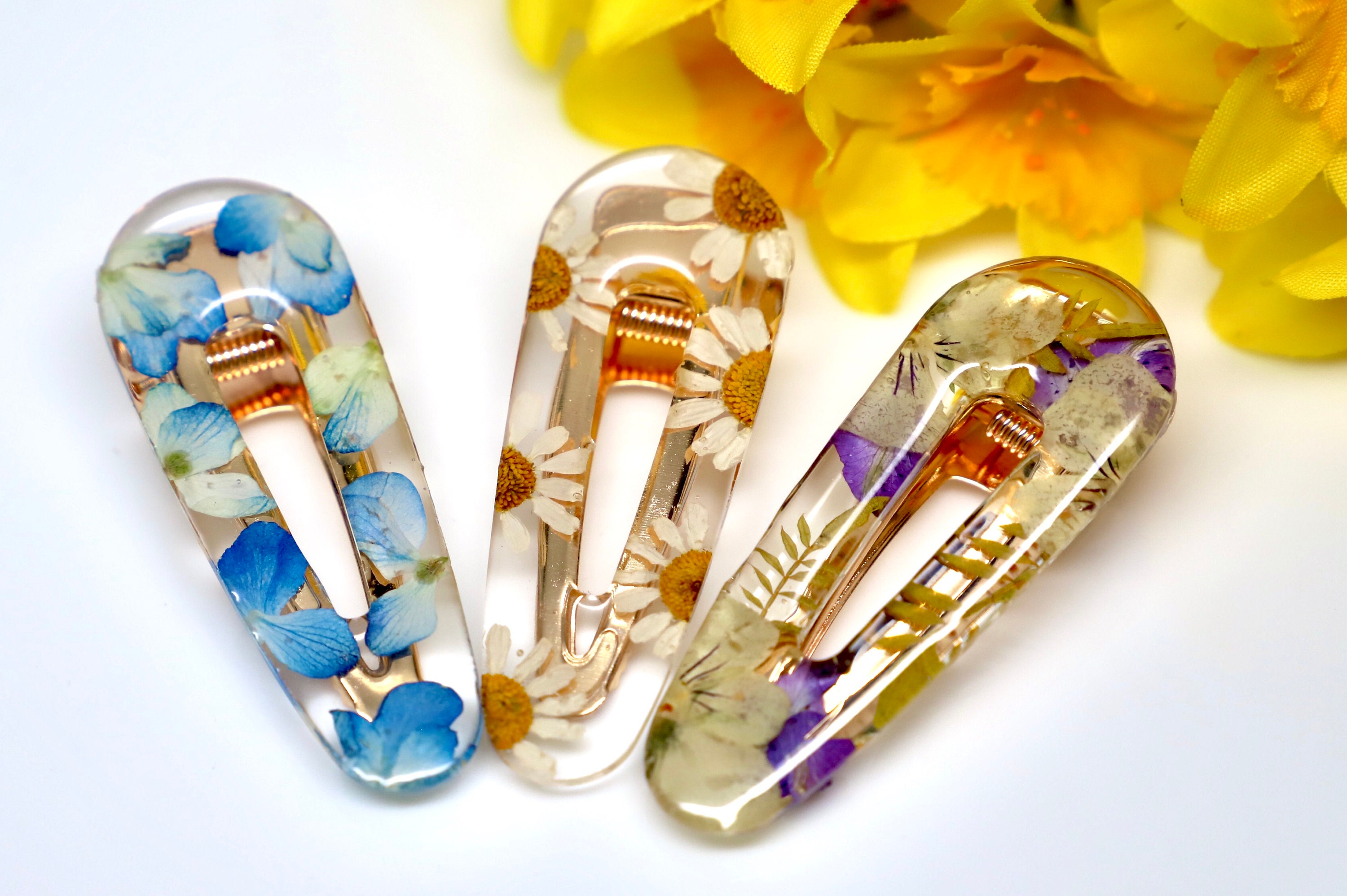 3 Pcs Real Pressed Flower Hair Clips Set of Three Floral | Etsy