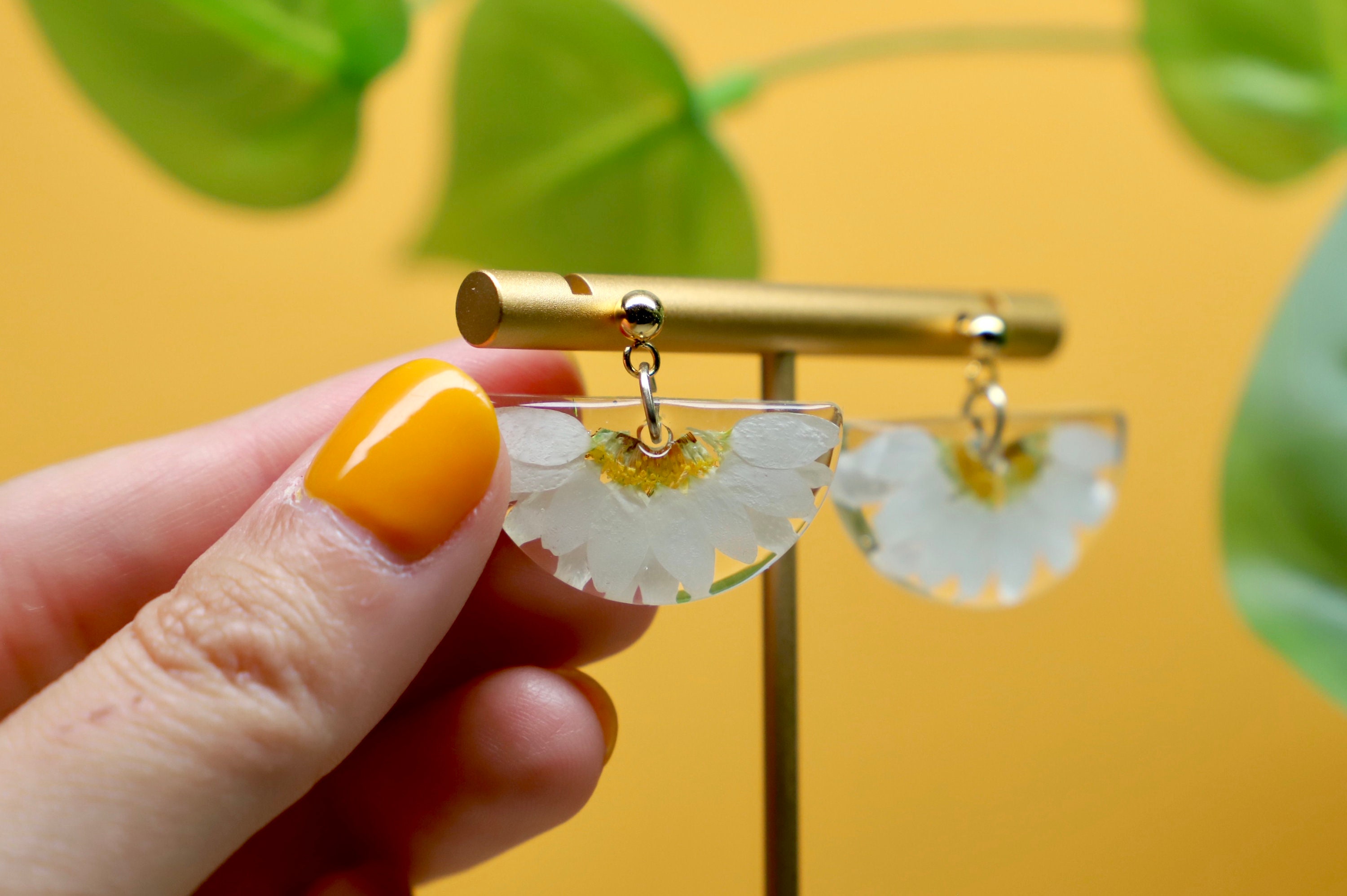 Half Daisy Dangles Real Pressed Daisy Earrings Gold Ball | Etsy