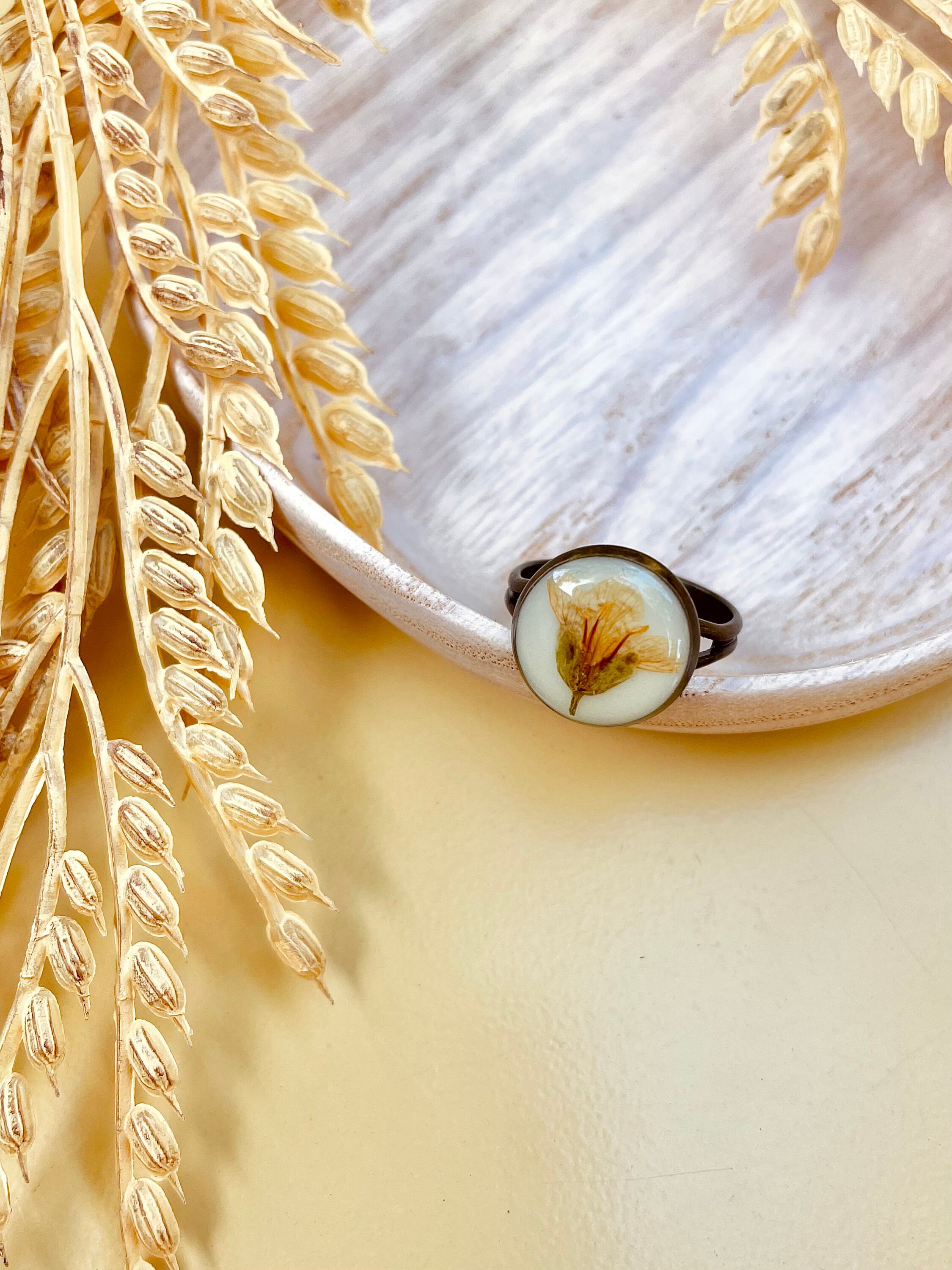 Pressed Flower Ring White Ring Base Bronze Metal Band | Etsy