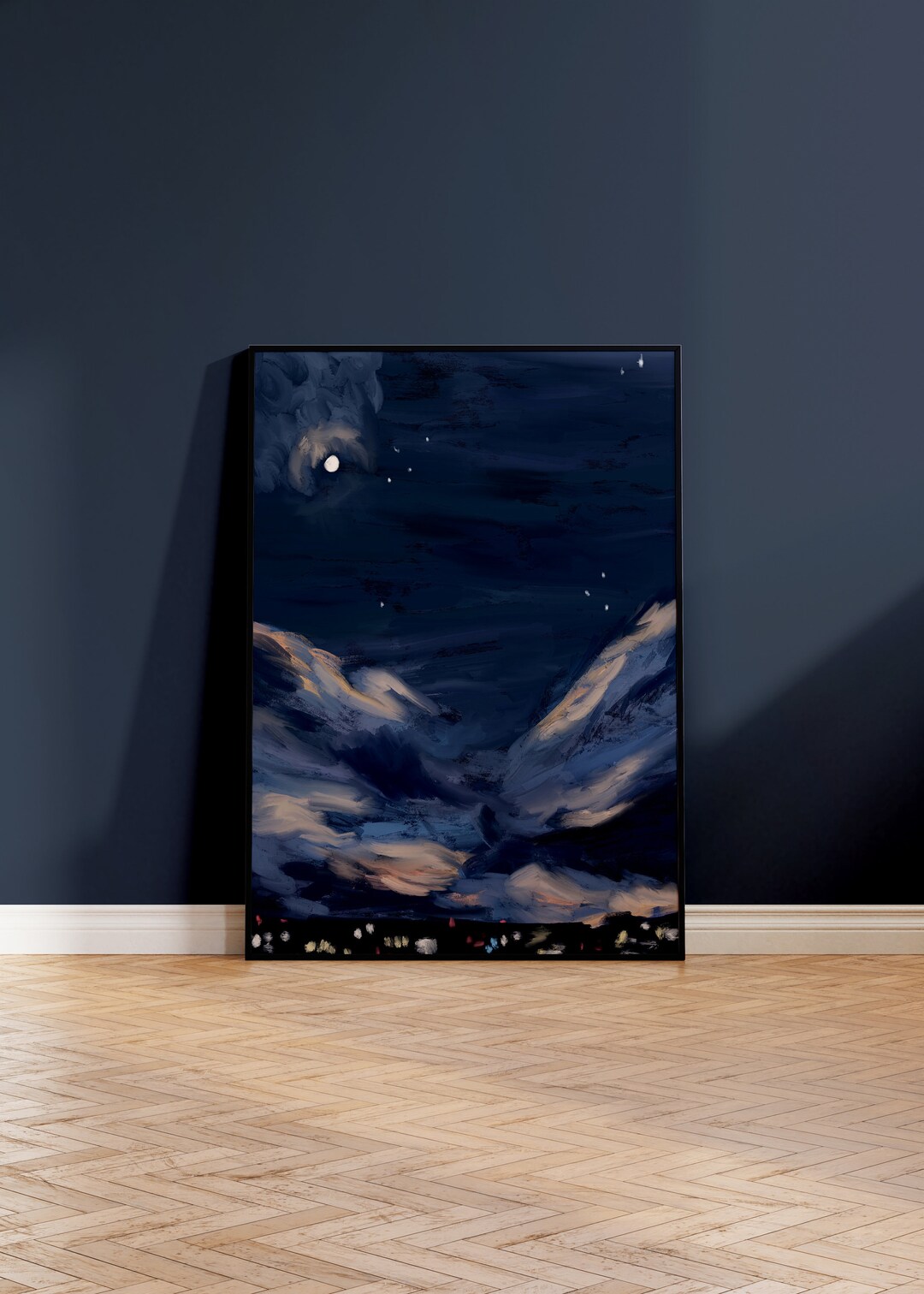 Navy Blue Night Sky Art Print, Dark Skies Illustration, A4 A3 A2 Navy ...