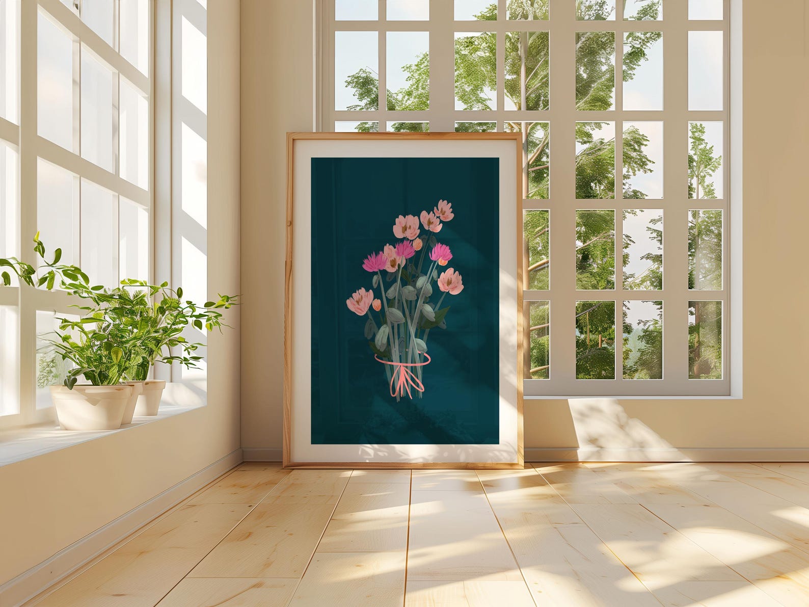 Navy Flower Bouquet Print: Colourful Room Poster - Etsy