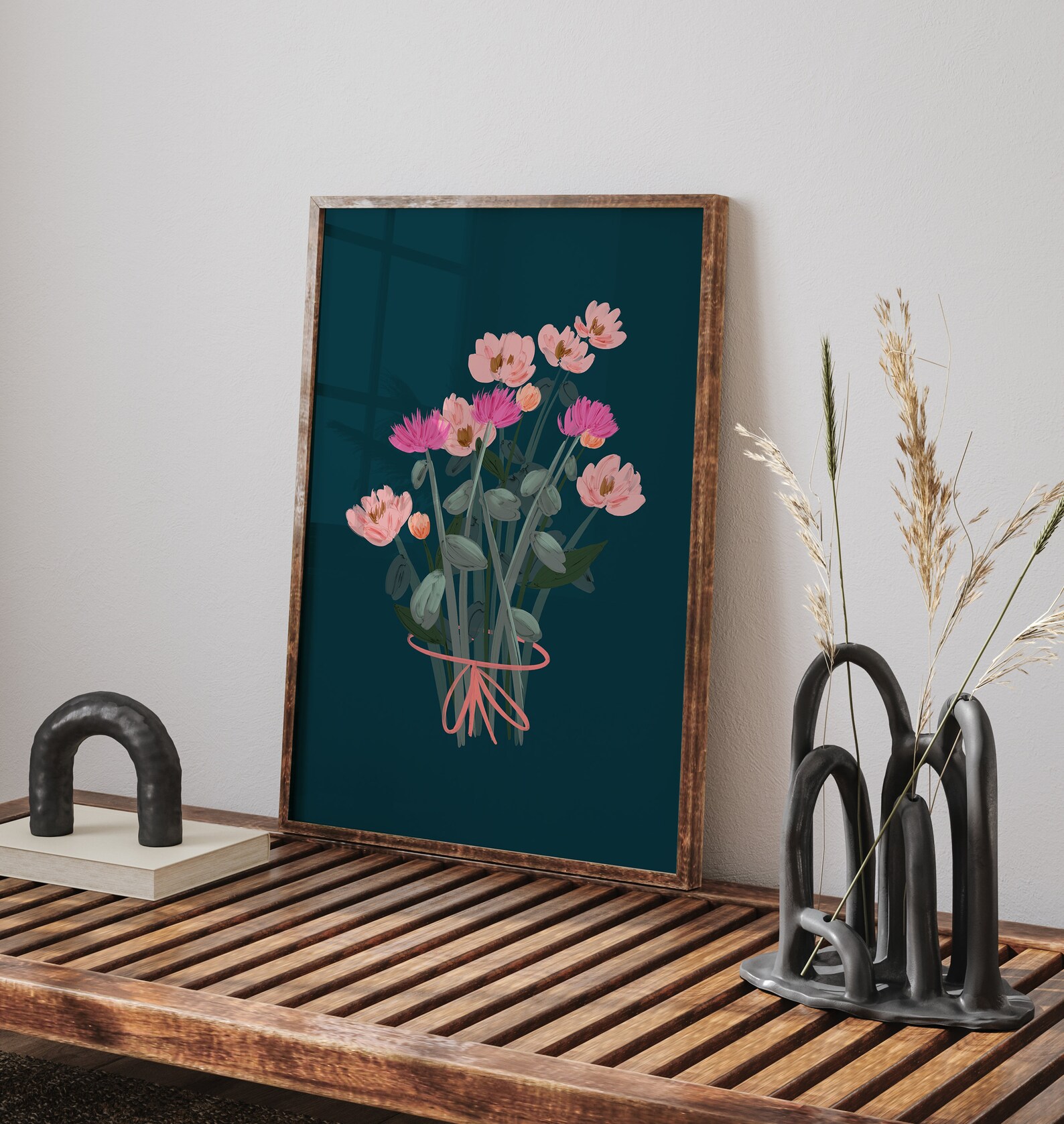 Navy Flower Bouquet Print: Colourful Room Poster - Etsy