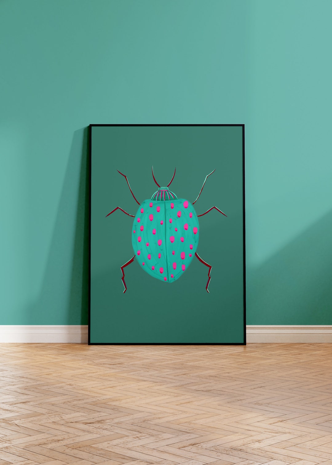 Beetle Bug Print, Colourful Beetle Art Print, Insect Bug Print, Teal ...