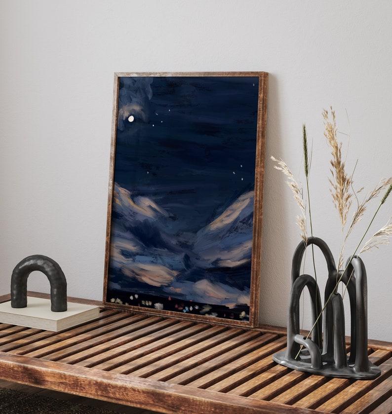 Navy Blue Night Sky Art Print, Dark Skies Illustration, A4 A3 A2 Navy ...